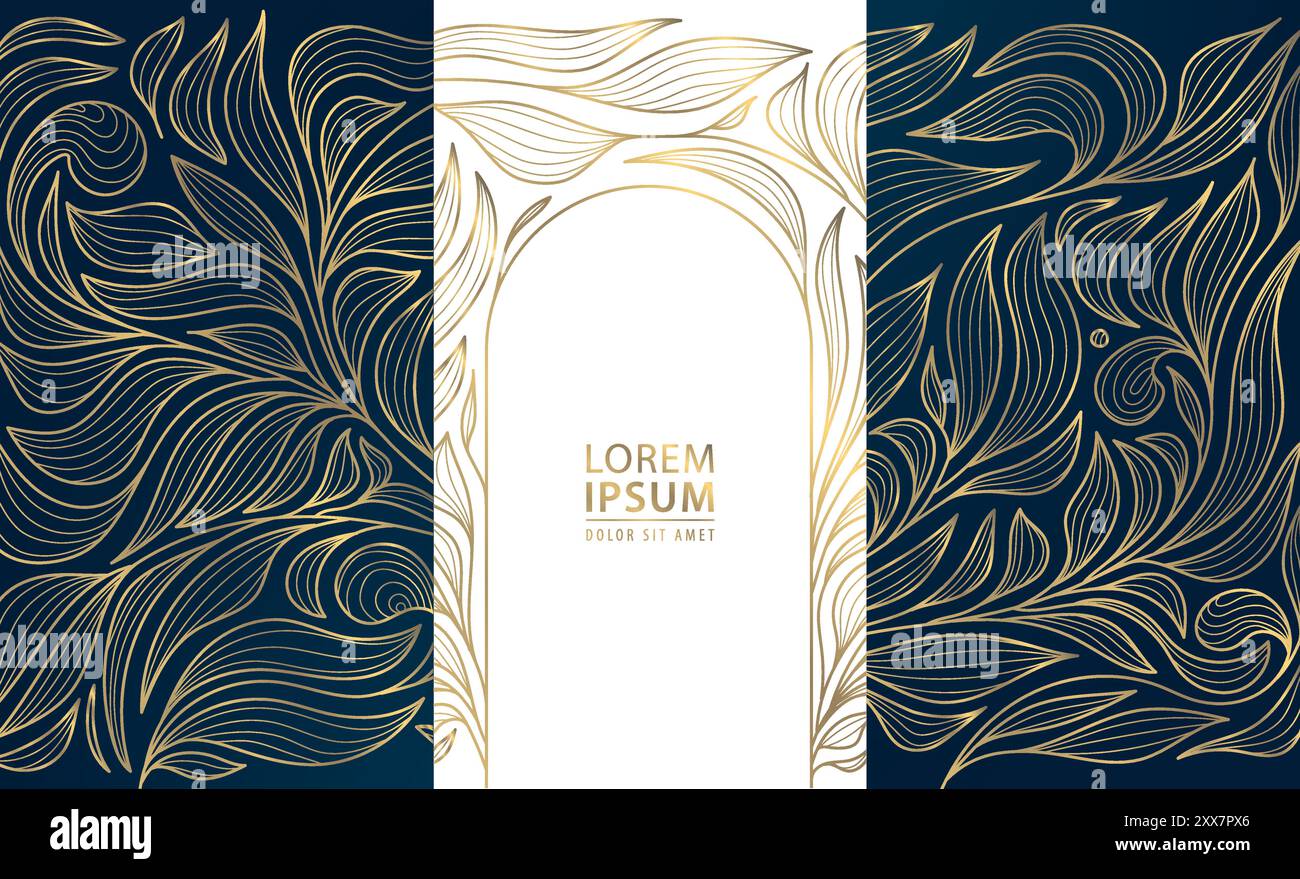 Vector set of art deco flourish leaves ornaments with arch. Vintage ...