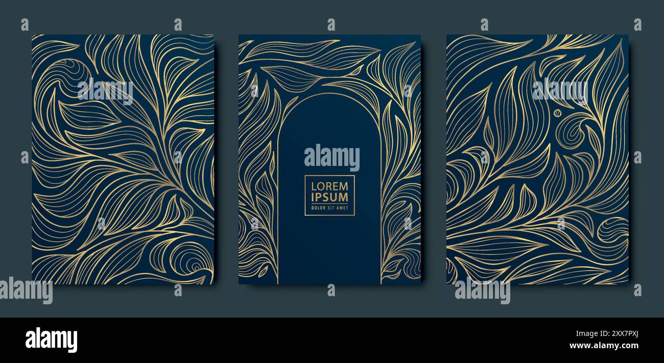 Vector set of art deco flourish leaves ornaments with arch. Vintage ...