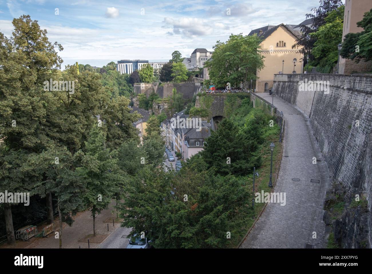View of the upper and lower city in the evening, Luxembourg city Stock ...