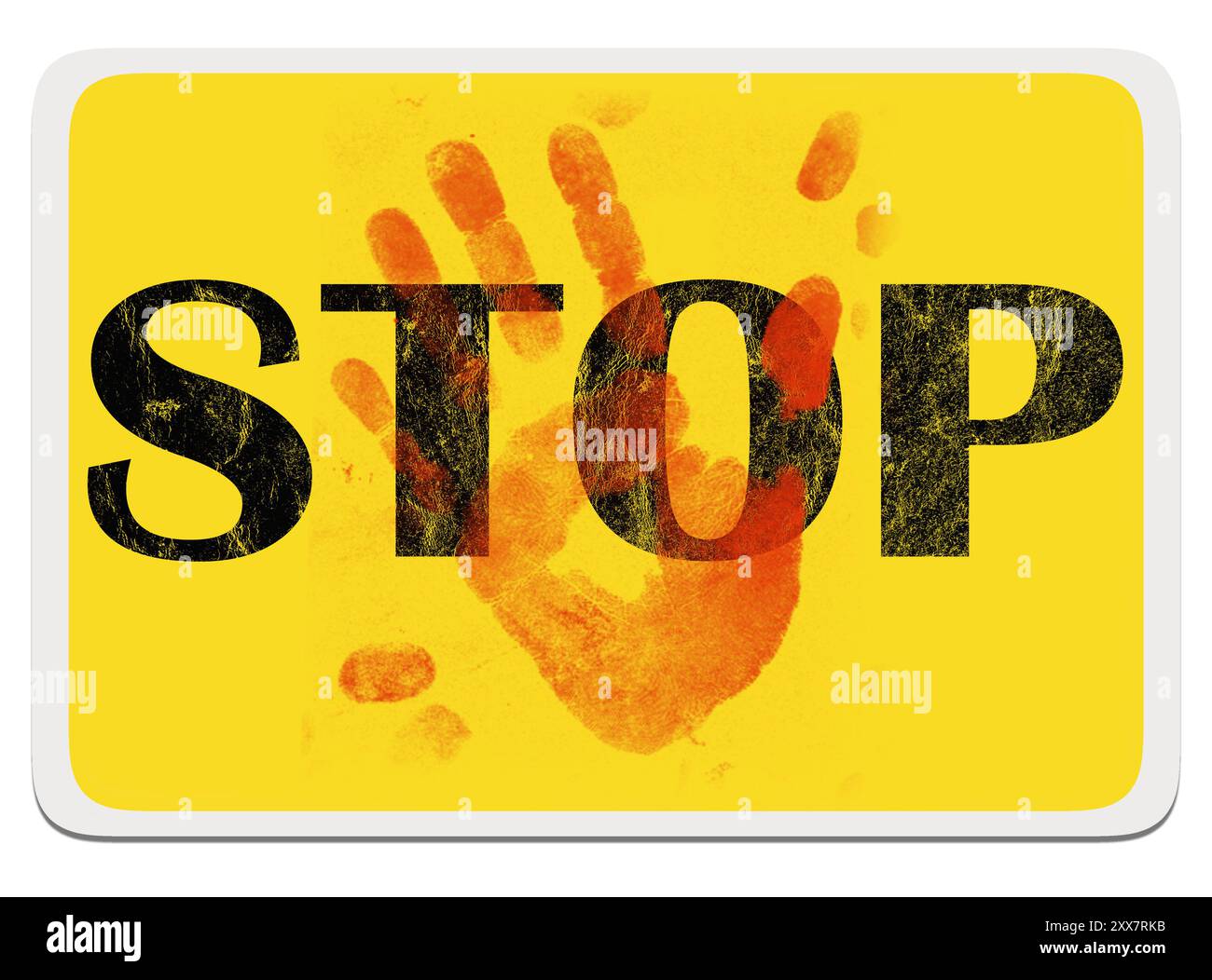 An illustration of a yellow worn metal sign with the word STOP. A stop ...