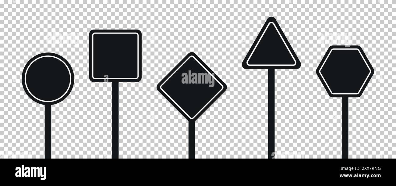 Set of round, square, rhombic, triangular and hexagonal black road ...