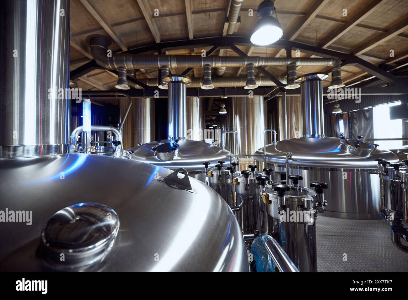 Rows of industrial brewing tanks stand ready, reflecting the advanced ...