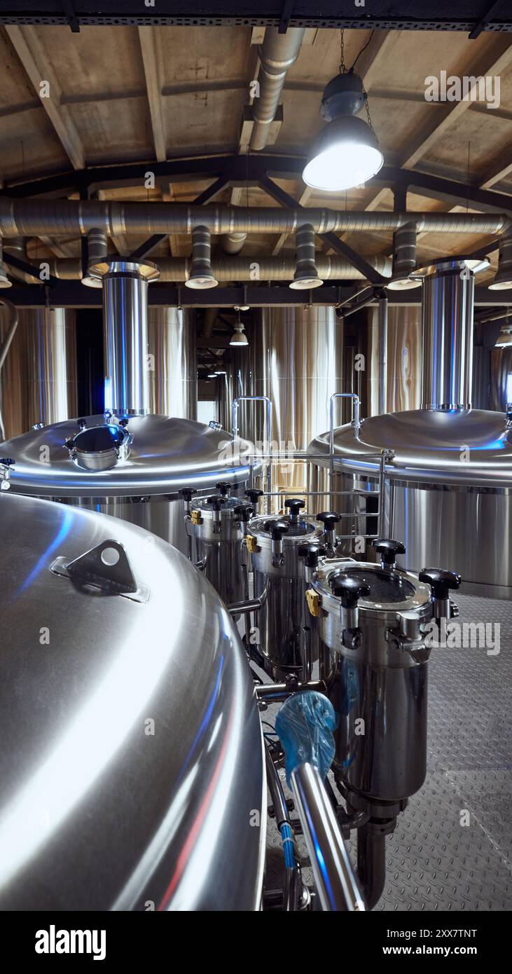 Rows of industrial brewing tanks stand ready, reflecting the advanced ...