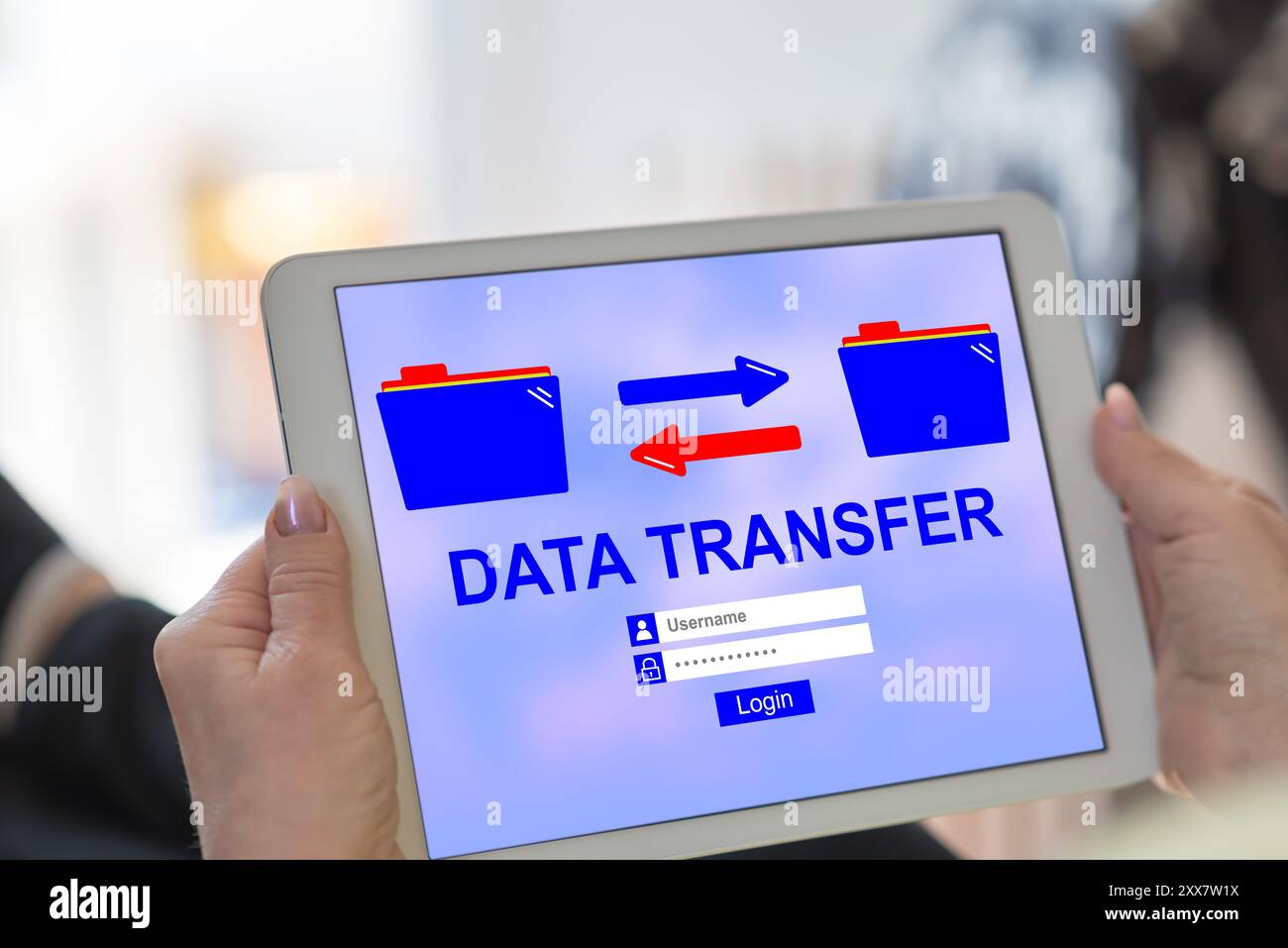 Tablet screen displaying a data transfer concept Stock Photo - Alamy