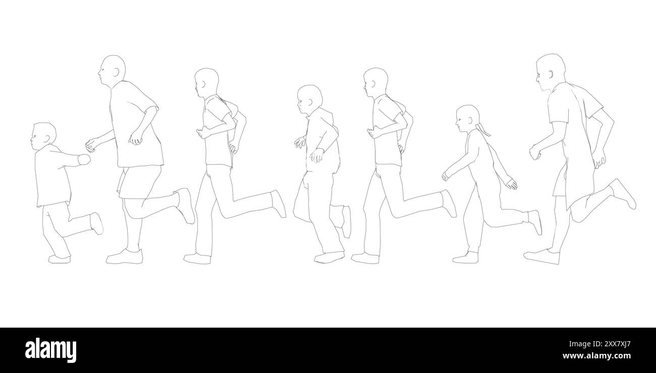 Outline of running people from black lines isolated on white background ...