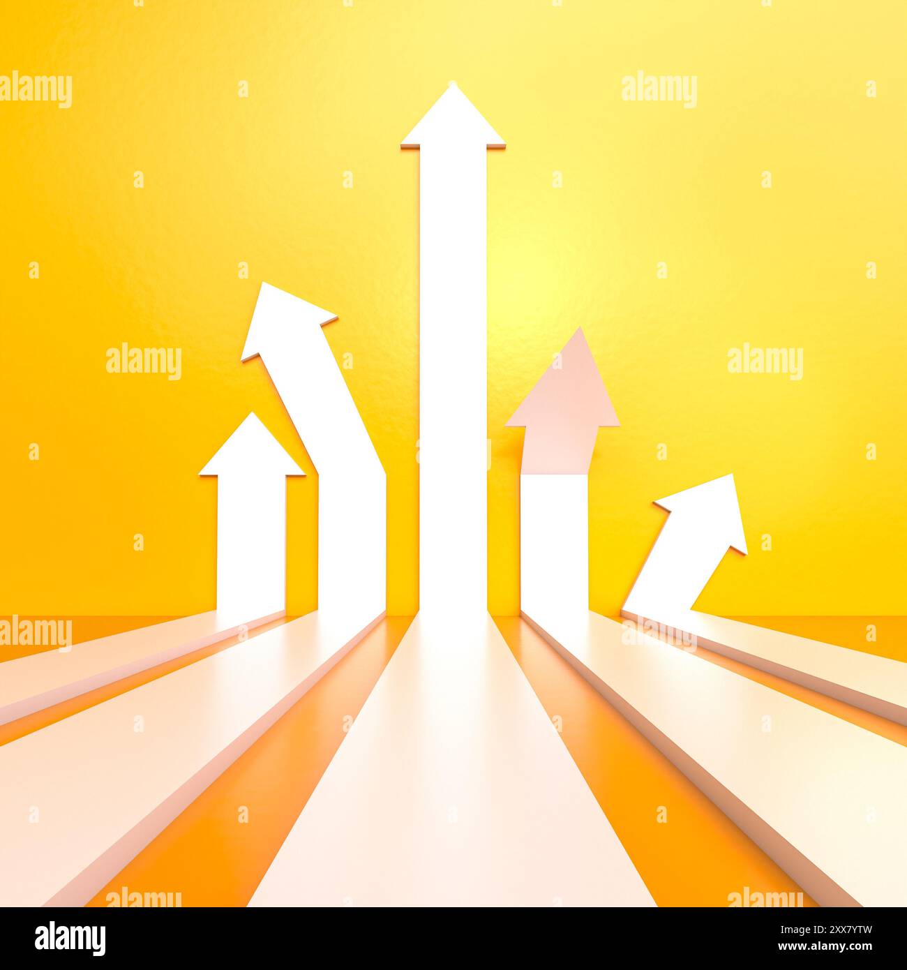 3d white arrows pointing up yellow background symbolizing business ...