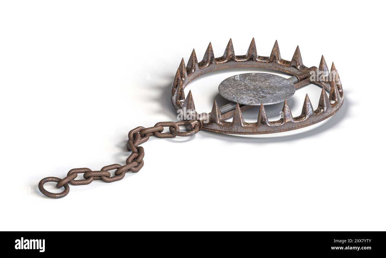 Rusty bear trap metal teeth white background 3d Stock Photo - Alamy
