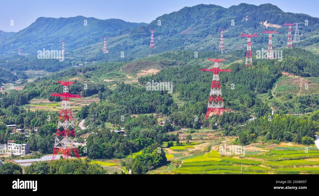 CHONGQING, CHINA - AUGUST 23, 2024 - Towers of the À800 kilovolt UHVDC ...
