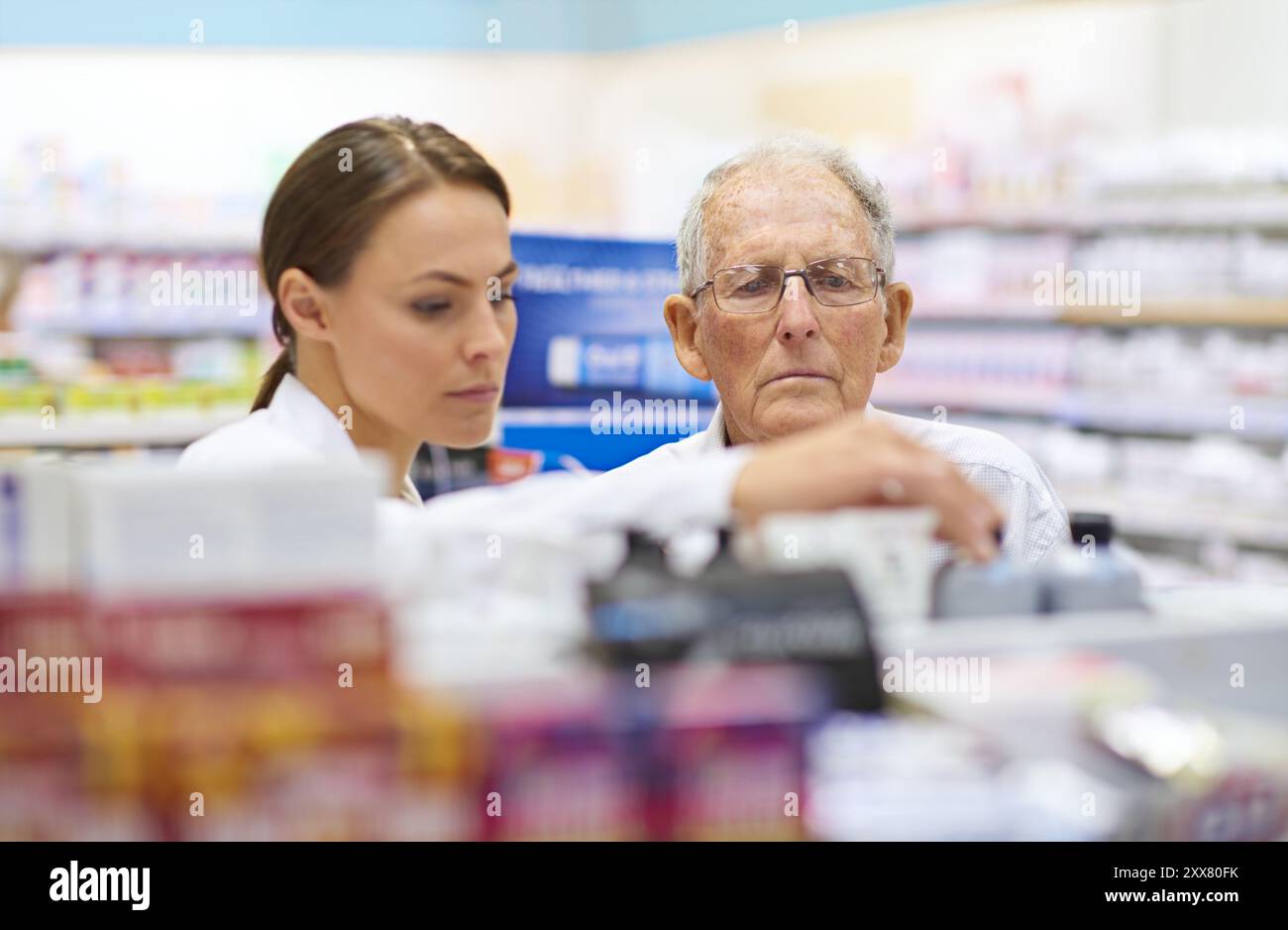 Pharmacy, mentorship and woman for stock check in drugstore with ...