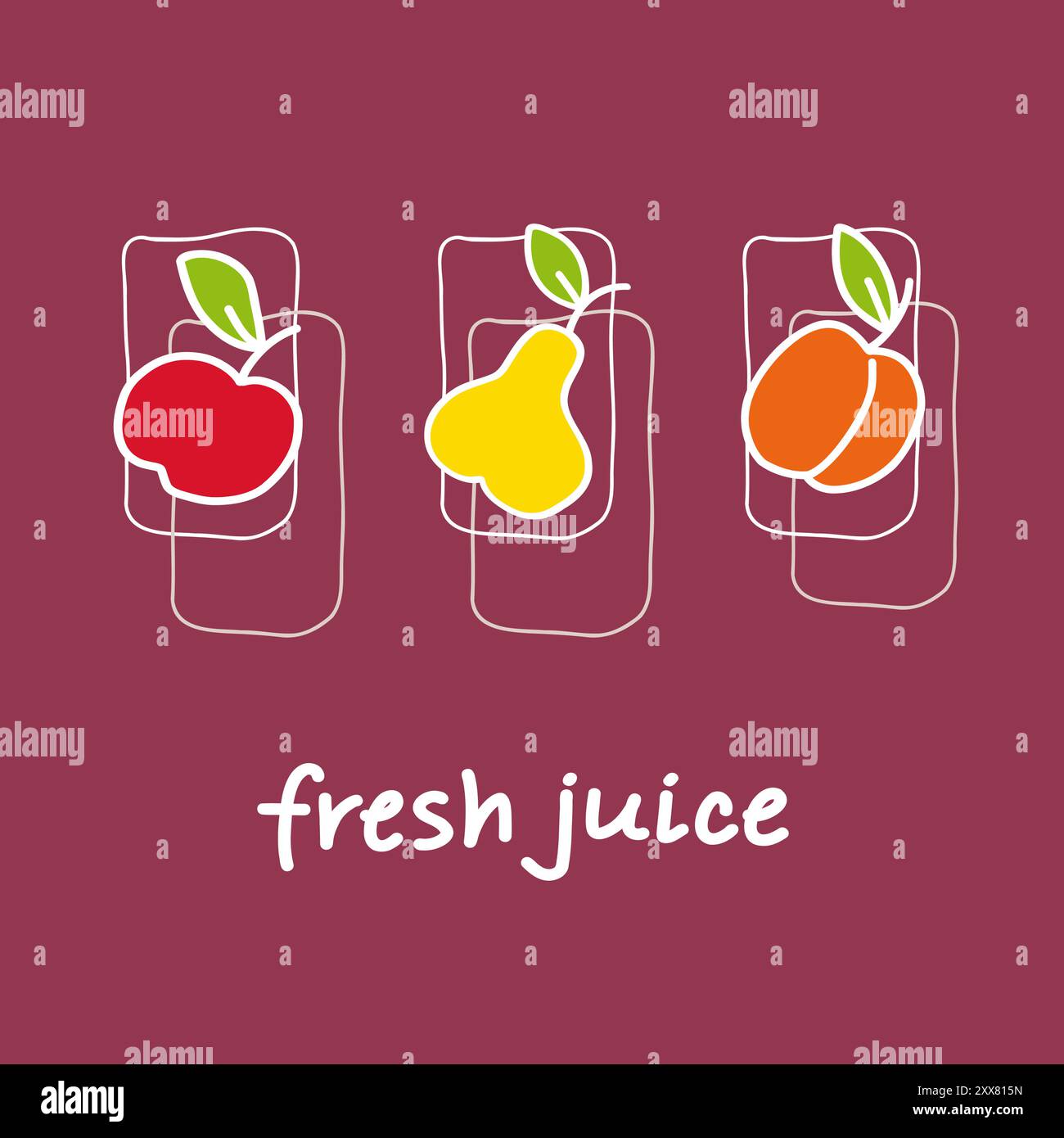 Fresh juice branding featuring hand-drawn fruit designs on a warm ...