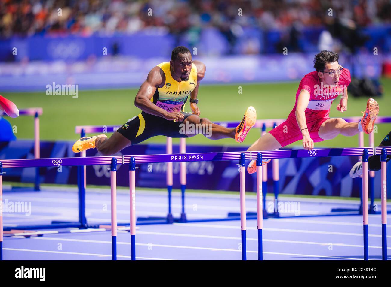Hansle Parchment participating in the 110 meters hurdles at the Paris ...