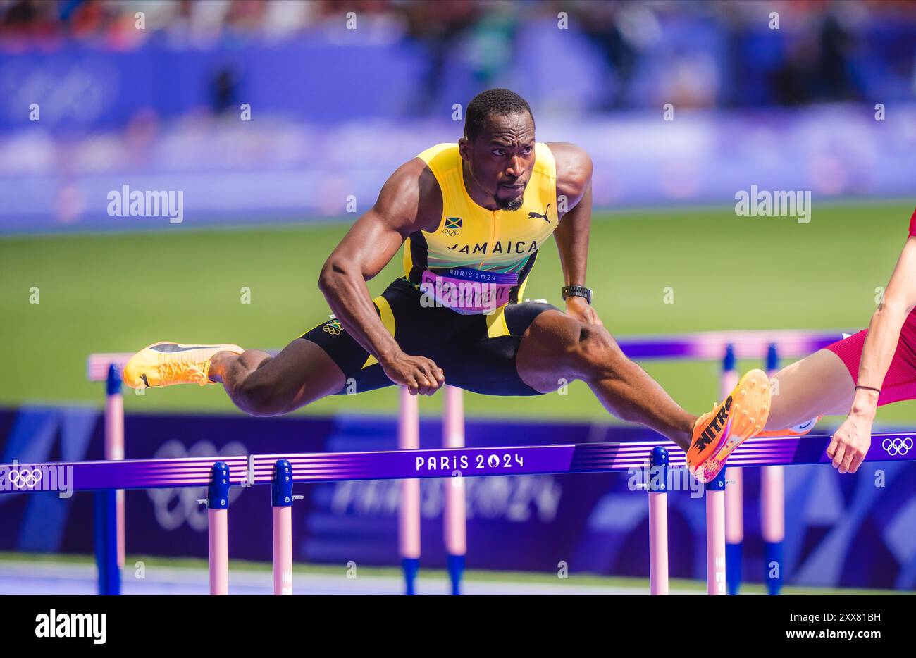 Hansle Parchment participating in the 110 meters hurdles at the Paris ...