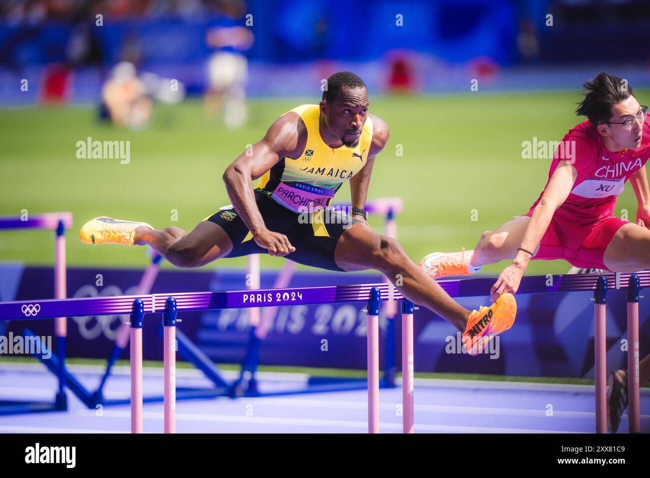 Hansle Parchment participating in the 110 meters hurdles at the Paris ...