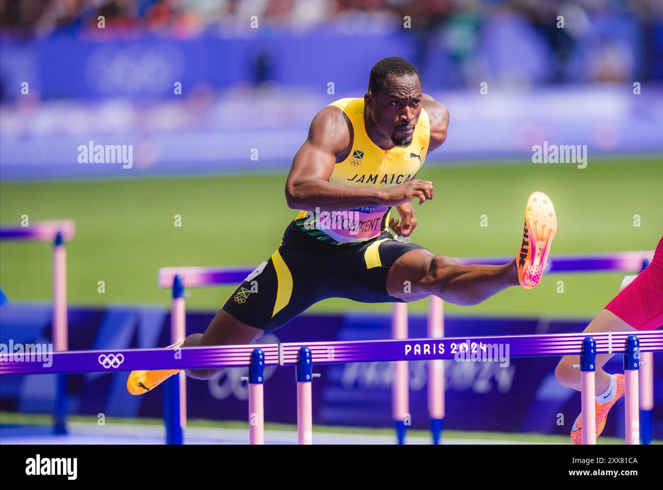 Hansle Parchment participating in the 110 meters hurdles at the Paris ...