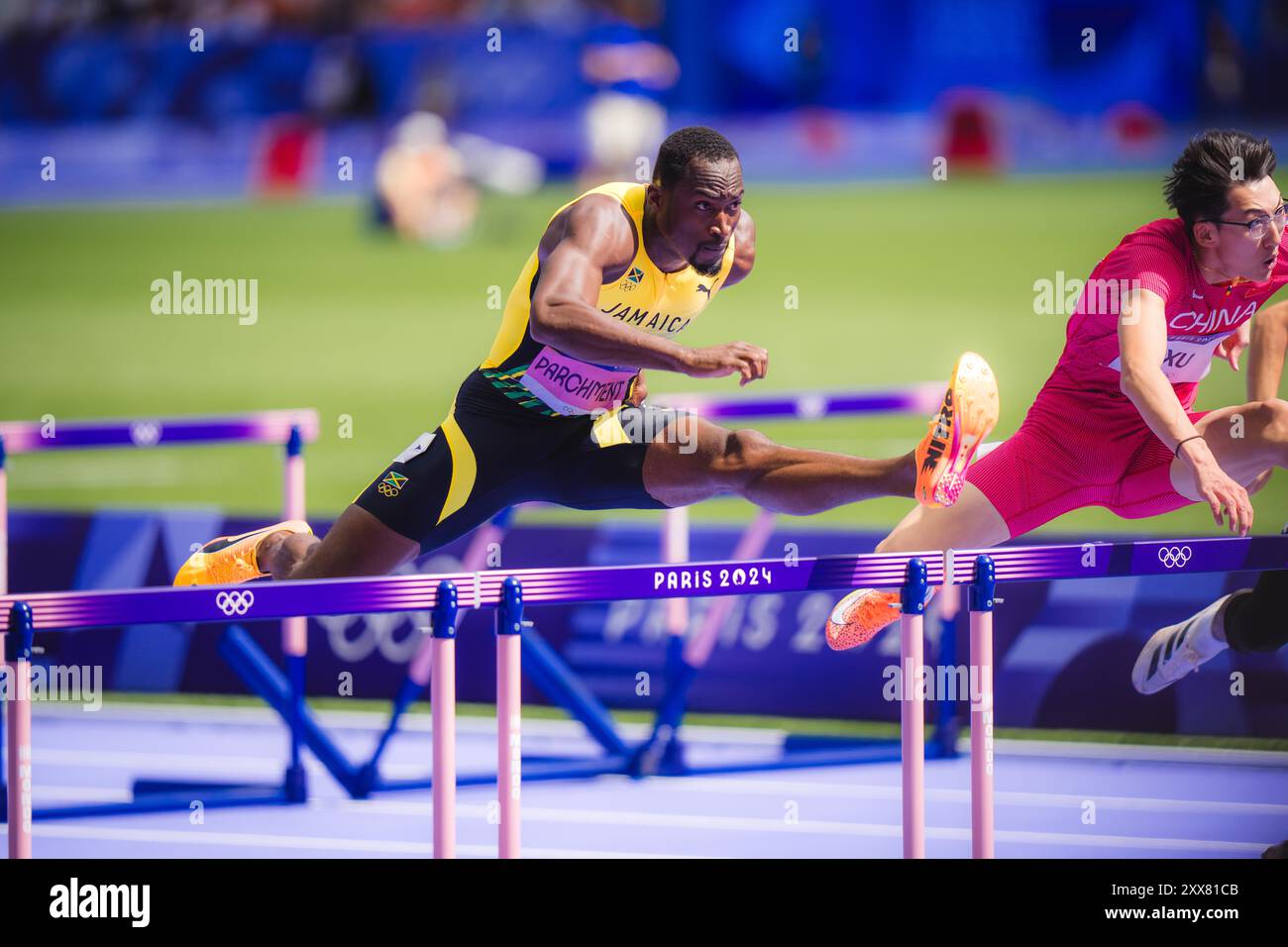 Hansle Parchment participating in the 110 meters hurdles at the Paris ...