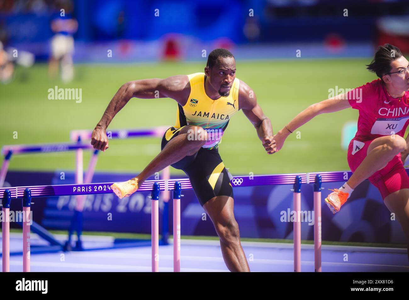 Hansle Parchment participating in the 110 meters hurdles at the Paris ...