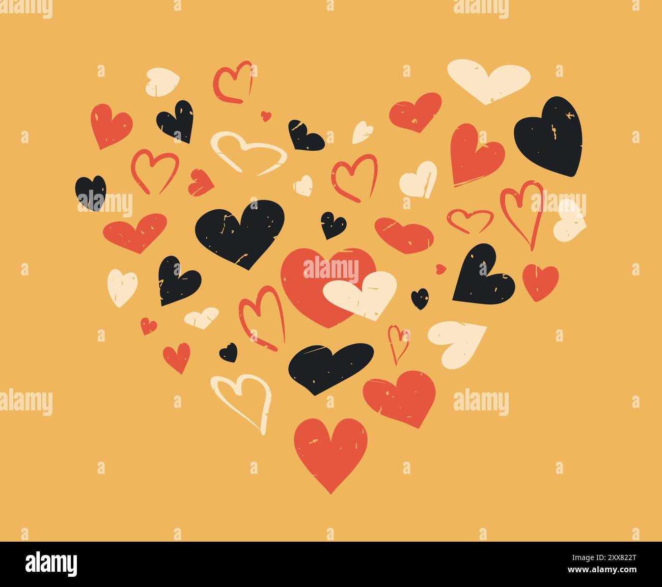Heart shape made of different hearts isolated on yellow background with ...