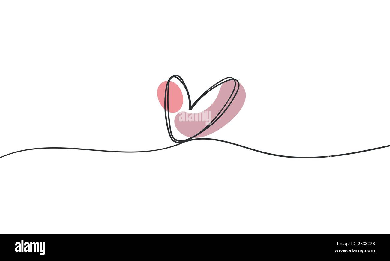 Heart continuous one line drawing decorated with color shapes. Vector ...