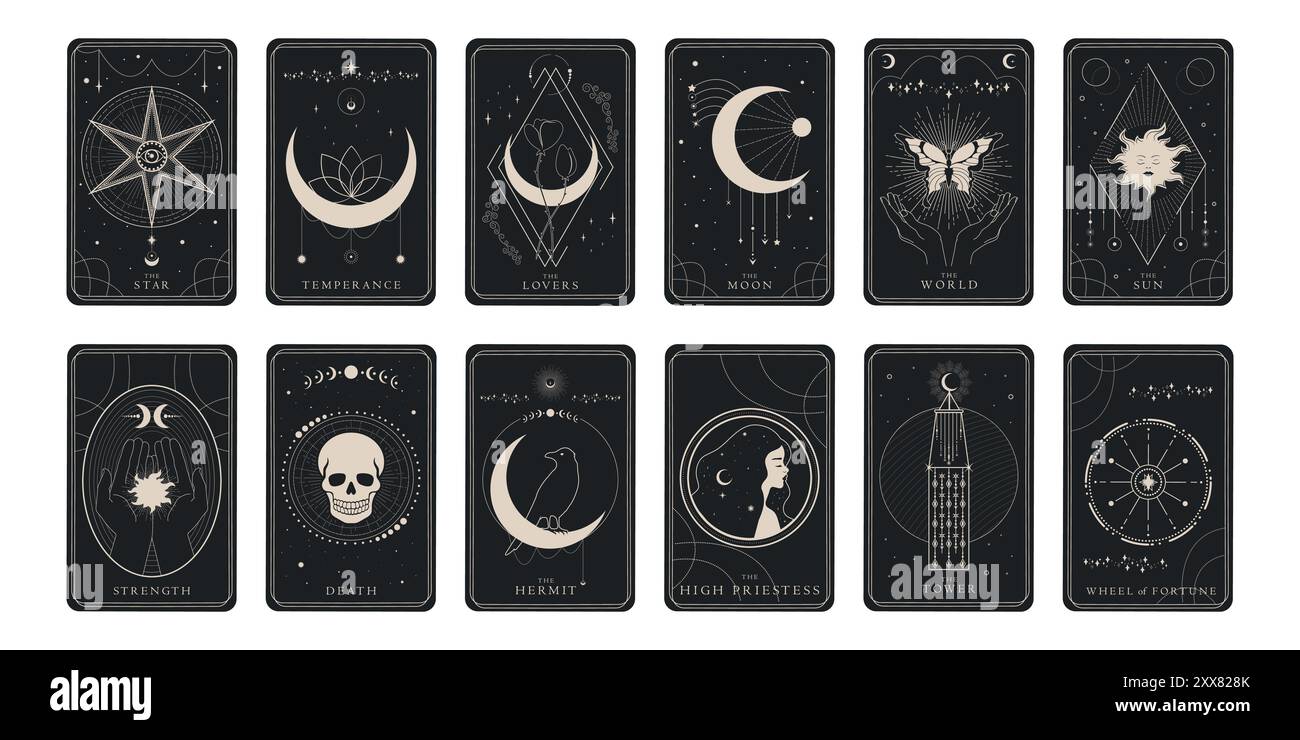 Magical tarot cards design set of Major Arcana symbols. Tarot symbolism. Mystery, astrology ...