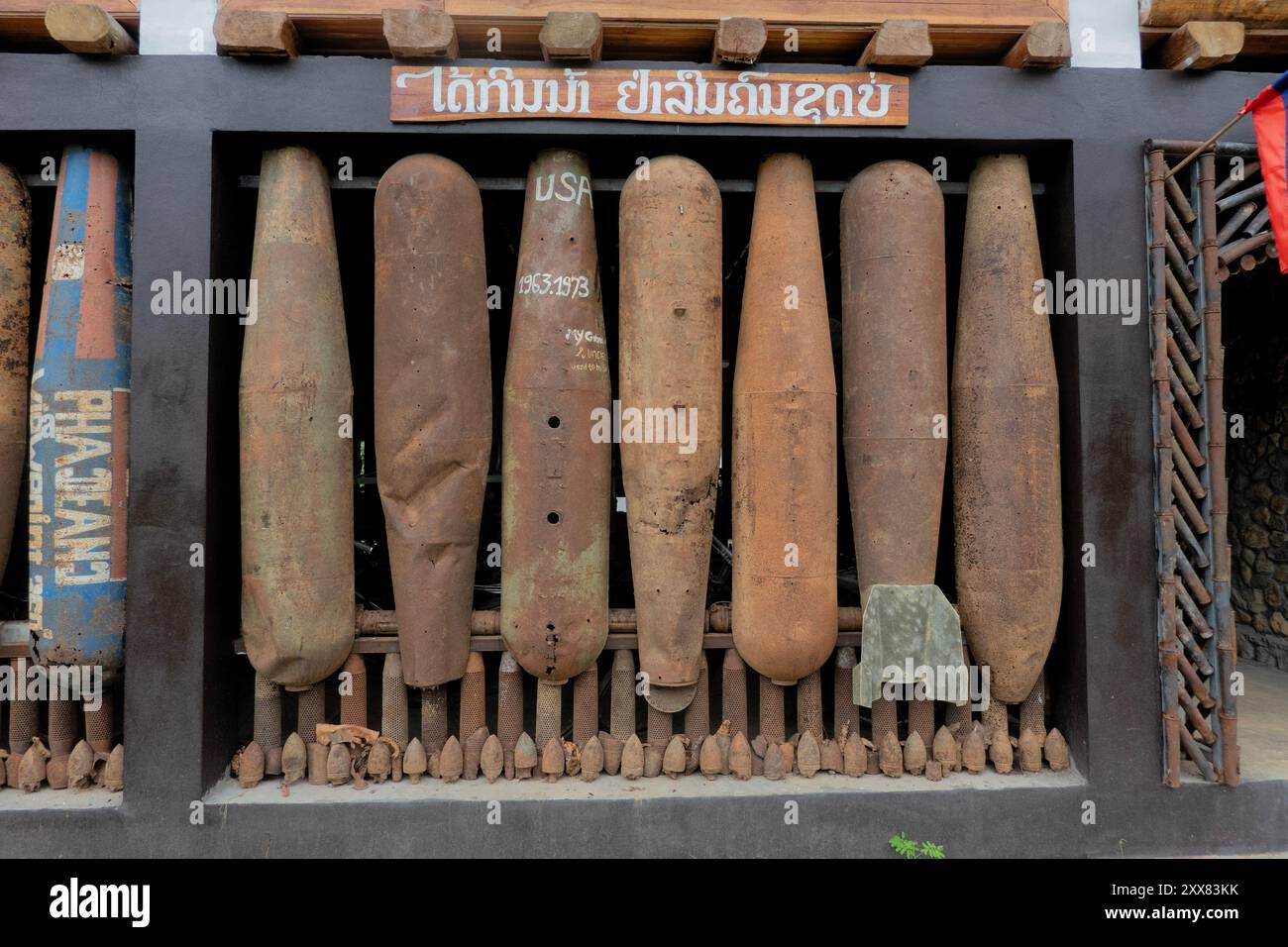 Old bombs at the Ban Manda war museum, Nong Khiaw, Laos Stock Photo - Alamy