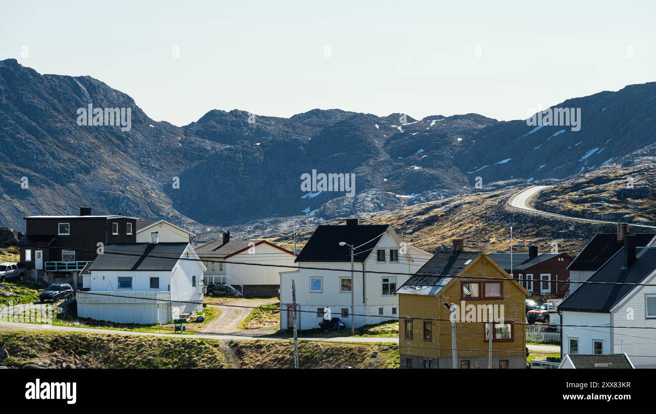 views of the fishing village of Giesvaer and its surroundings, Mageroya ...
