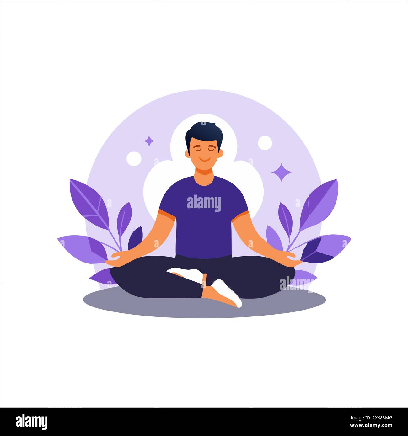 A serene vector illustration of a man meditating in a lotus pose ...