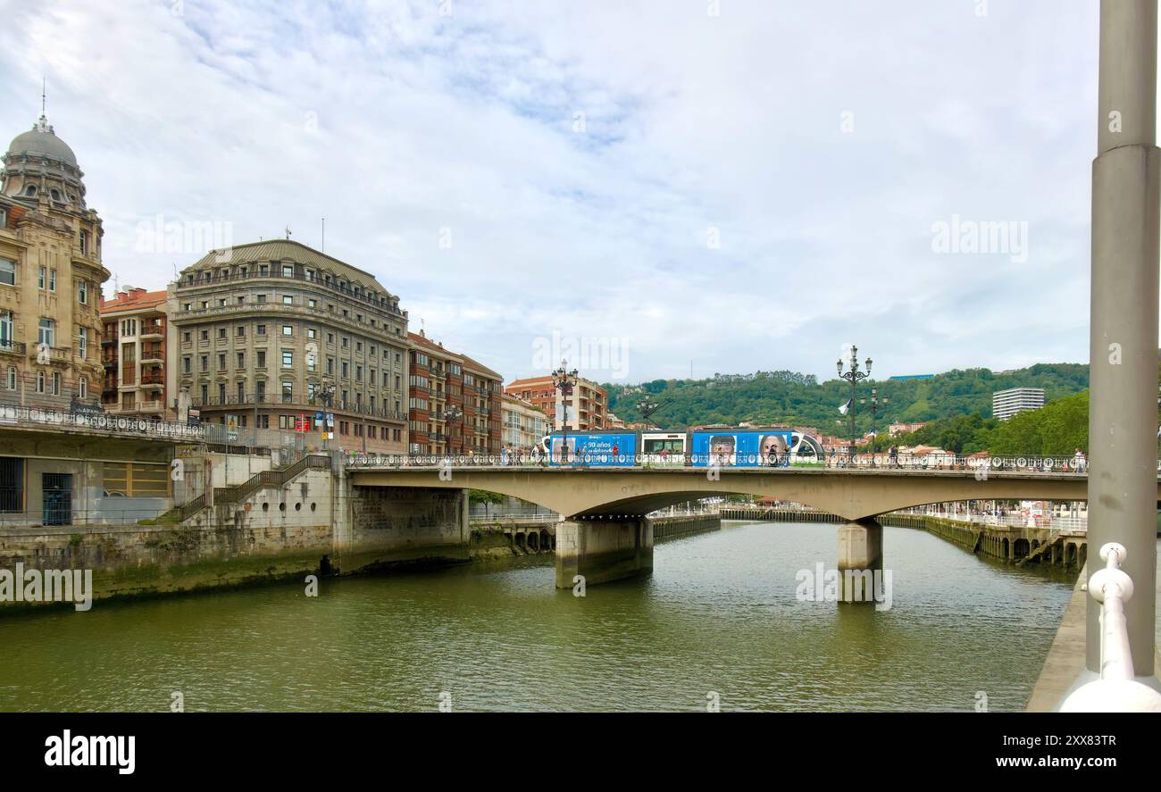Reinforced concrete Arenal Bridge over the River Nervion built in 1938 ...