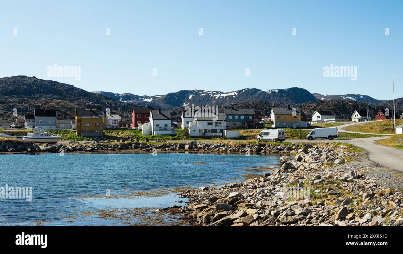 views of the fishing village of Giesvaer and its surroundings, Mageroya ...