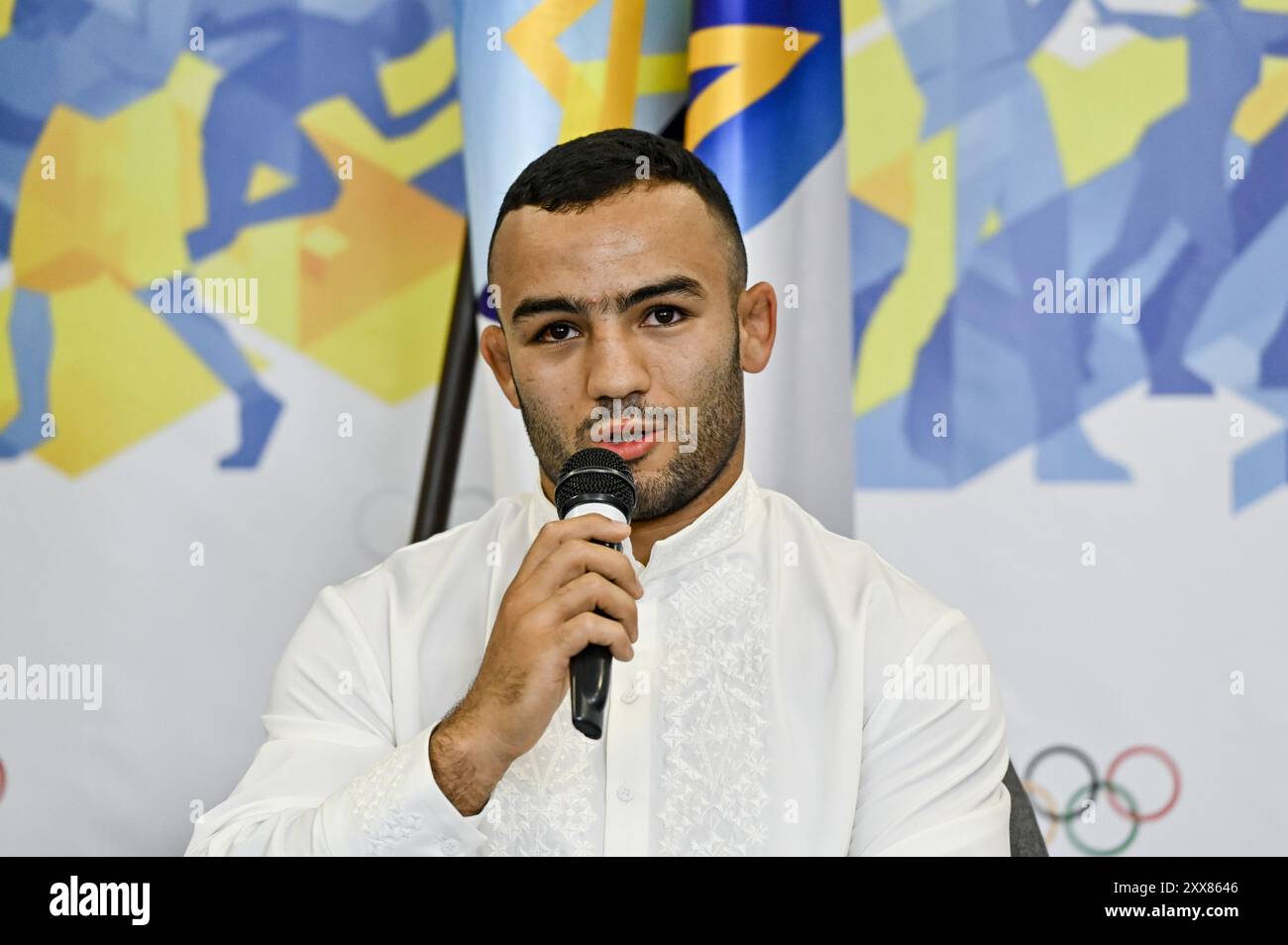 ZAPORIZHZHIA, UKRAINE - AUGUST 21, 2024 - Ukrainian wrestler, silver ...