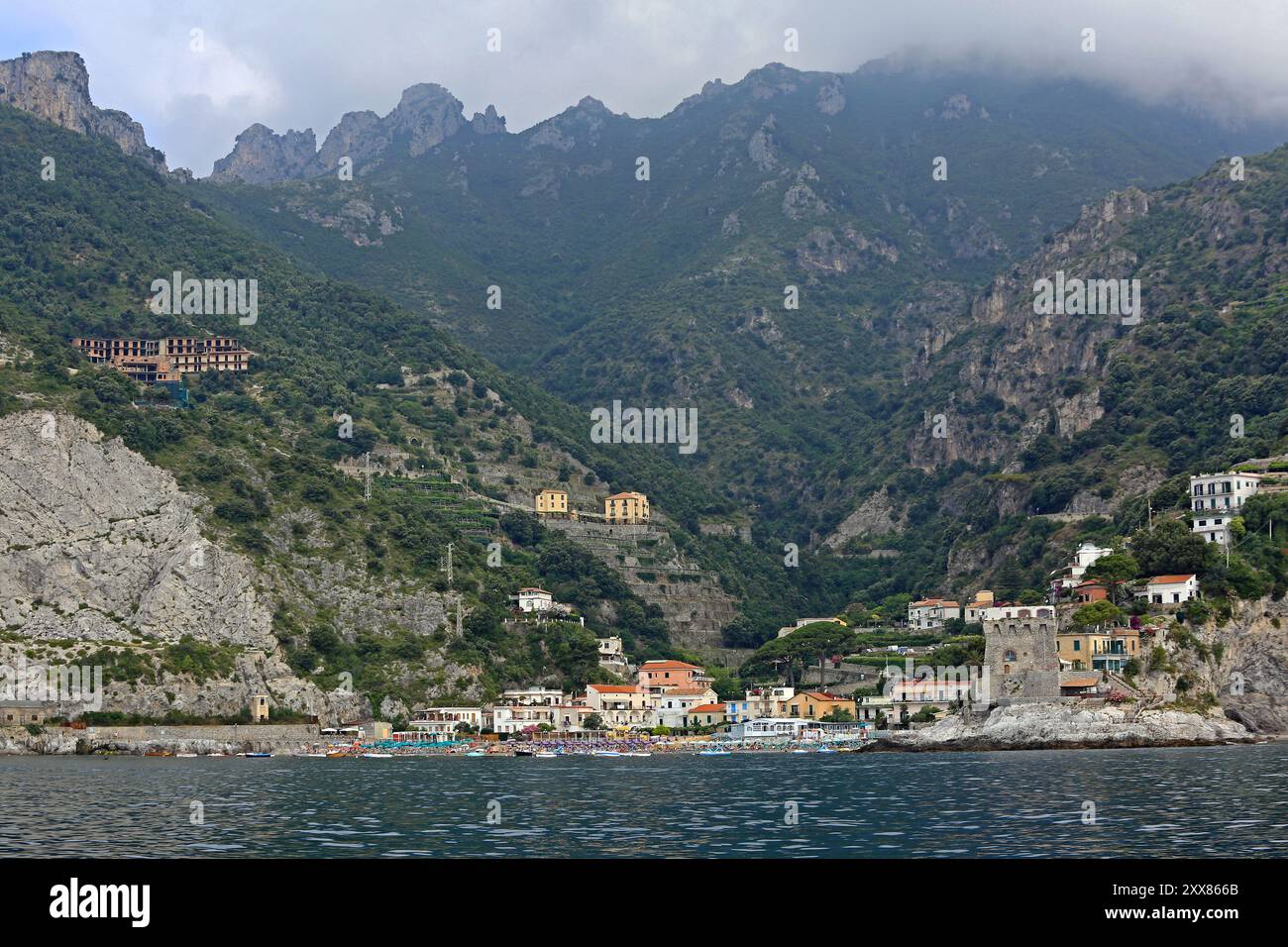 Erchie, Italy - June 28, 2014: Waterfront View of Erchie Town at Amalfi ...