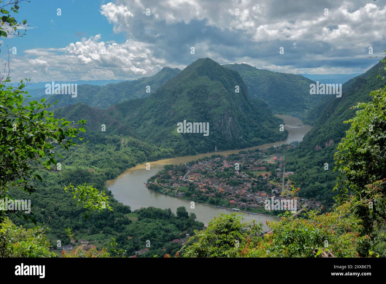 View of Nong Khiaw and the Nam Ou River from Pha Daeng Peak, Nong Khiaw ...