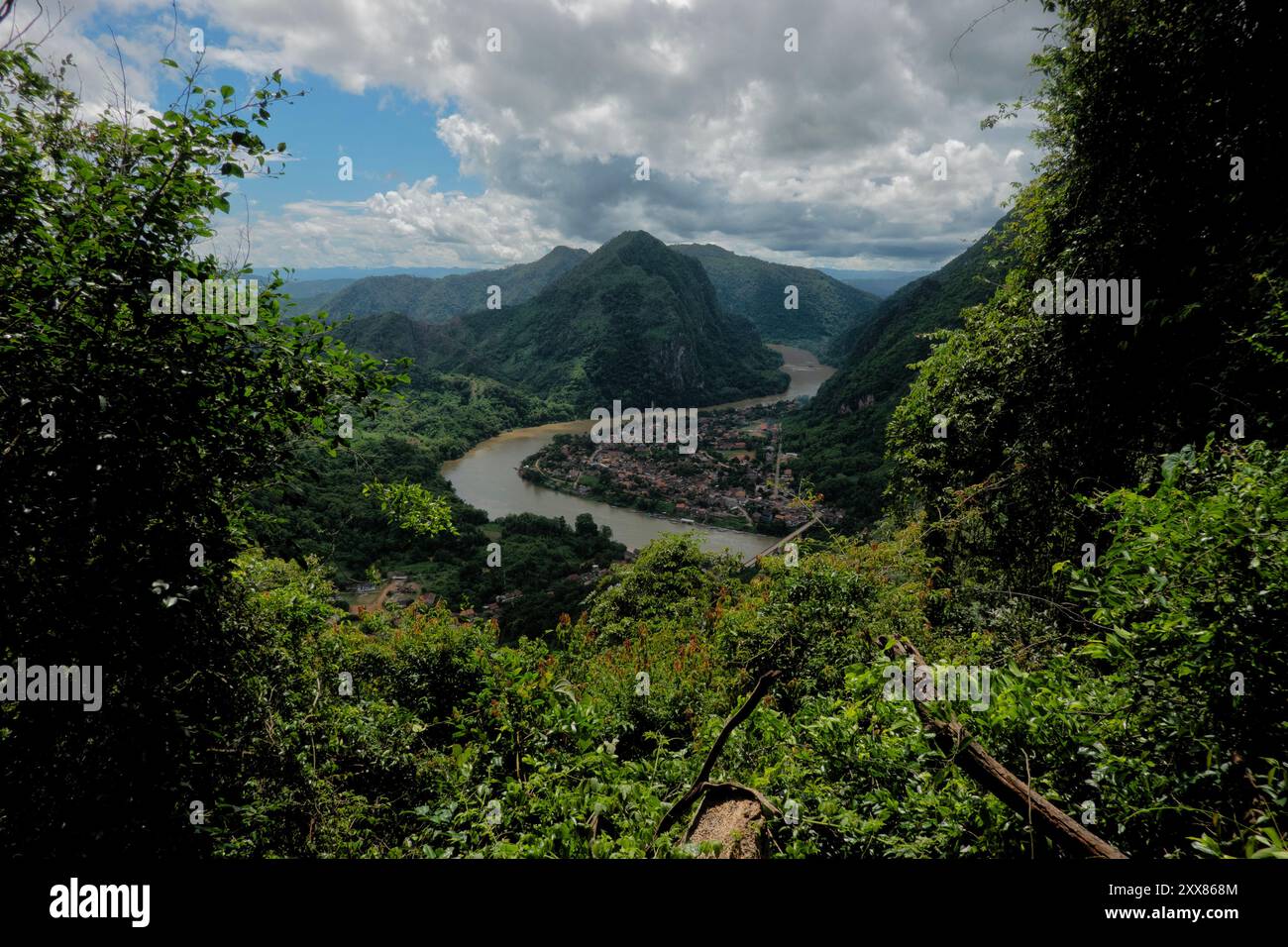 View of Nong Khiaw and the Nam Ou River from Pha Daeng Peak, Nong Khiaw ...
