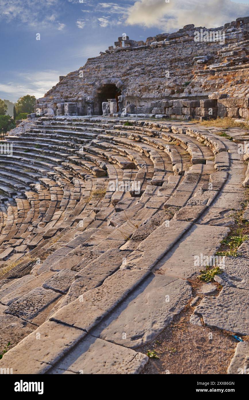 Turkey, stone and theater in ruins for architecture, archeology and ...