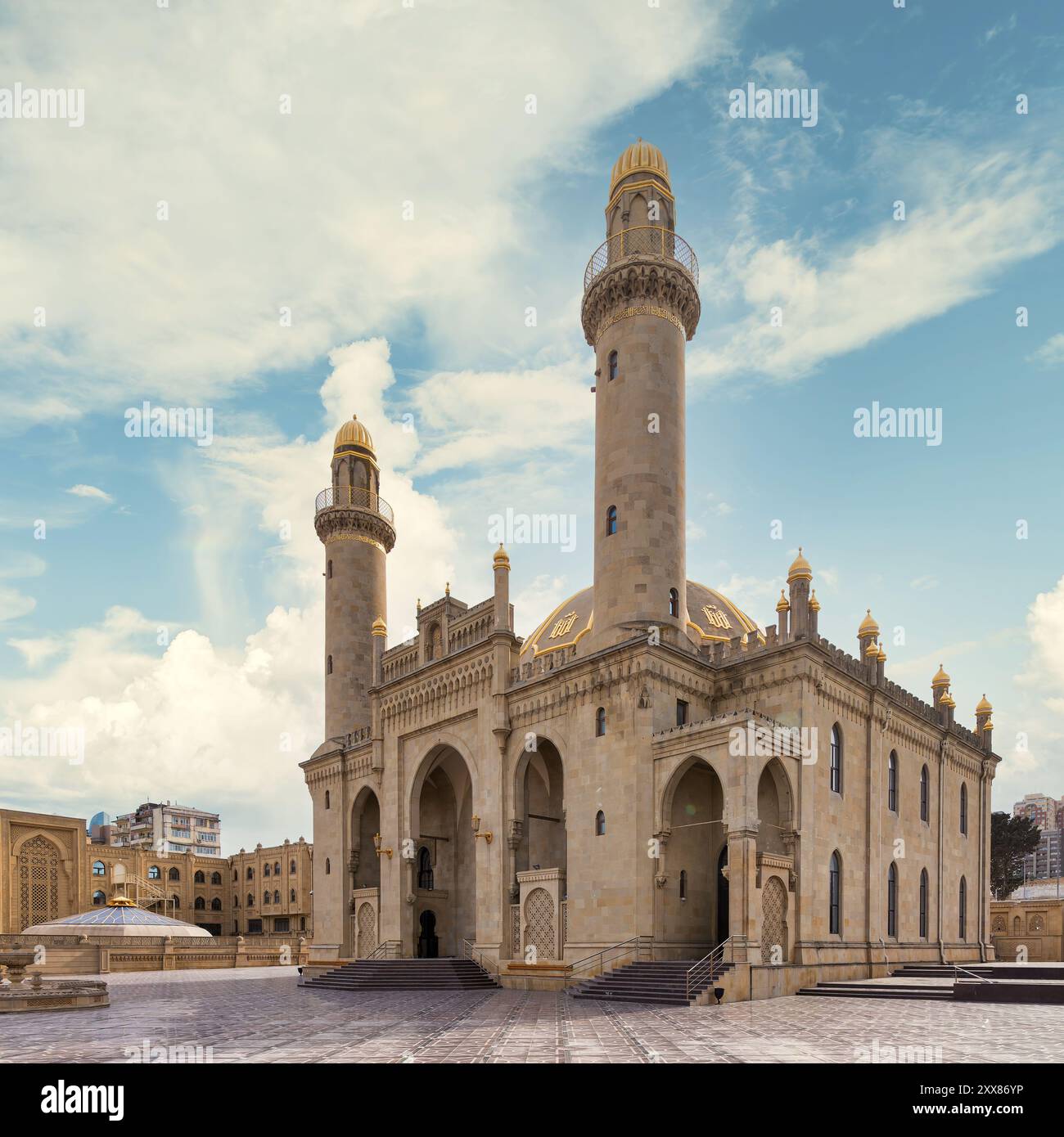 View of the majestic Taza Pir Mosque in Baku, Azerbaijan showcases ...