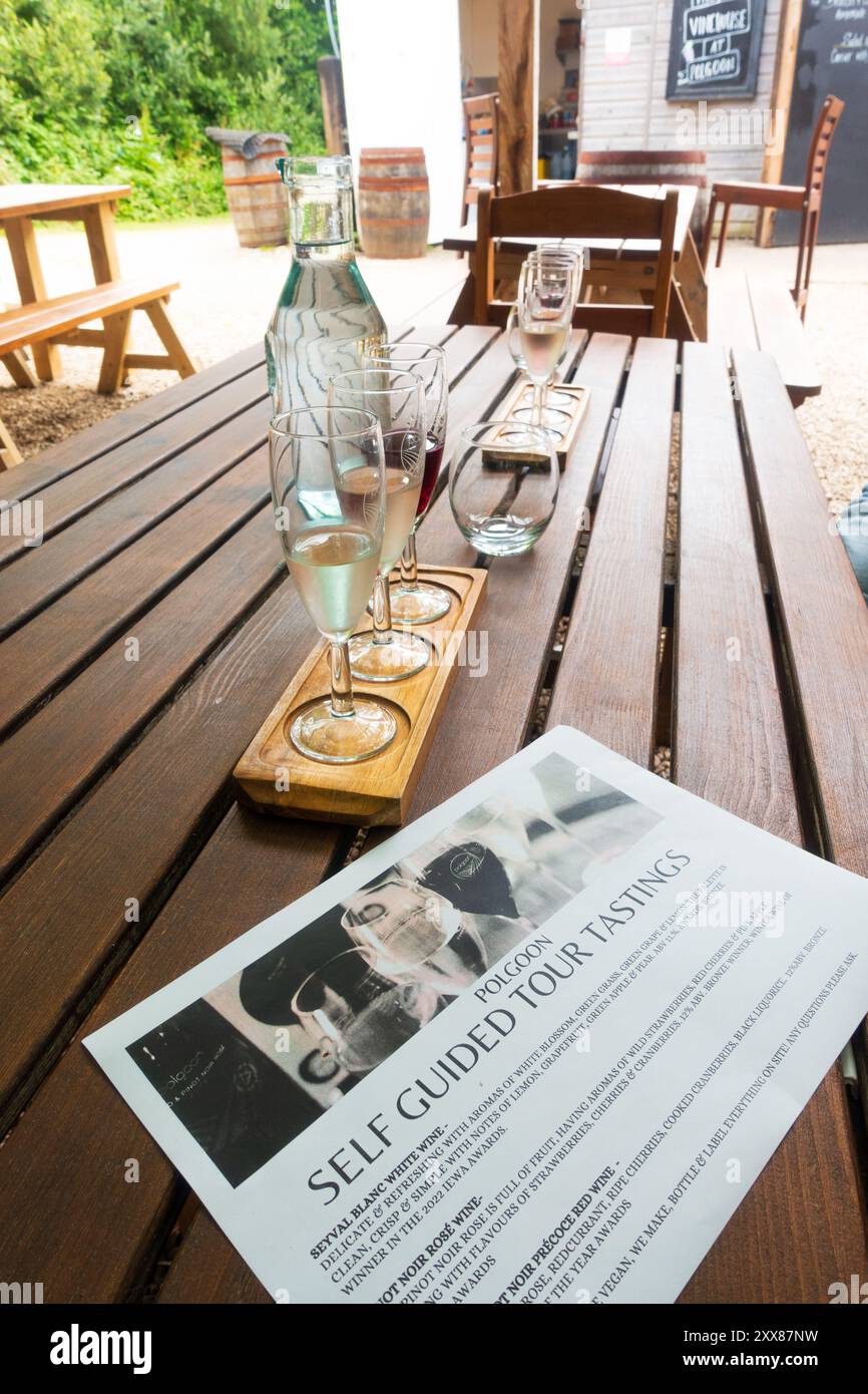 Wine tasting area and bar at Polgoon Vineyard, Cornwall, England Stock ...