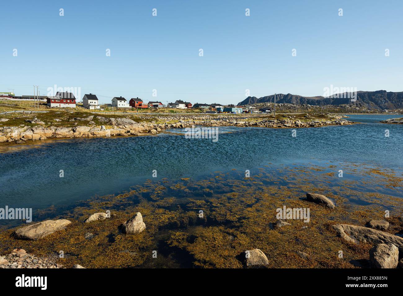 views of the fishing village of Giesvaer and its surroundings, Mageroya ...