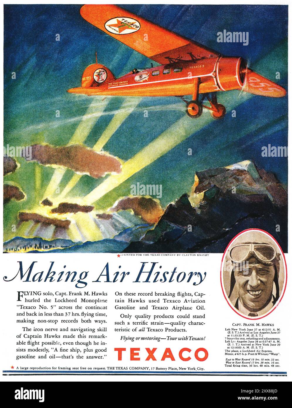 1929 Texaco Airplane Oil Ad - "Making air history" with Capt Frank M ...