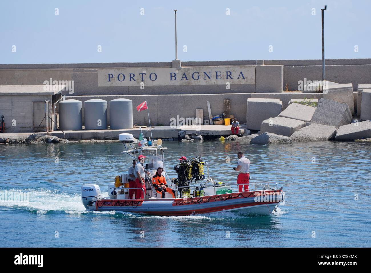The fire service dive team leaves port heading to the rescue site on ...