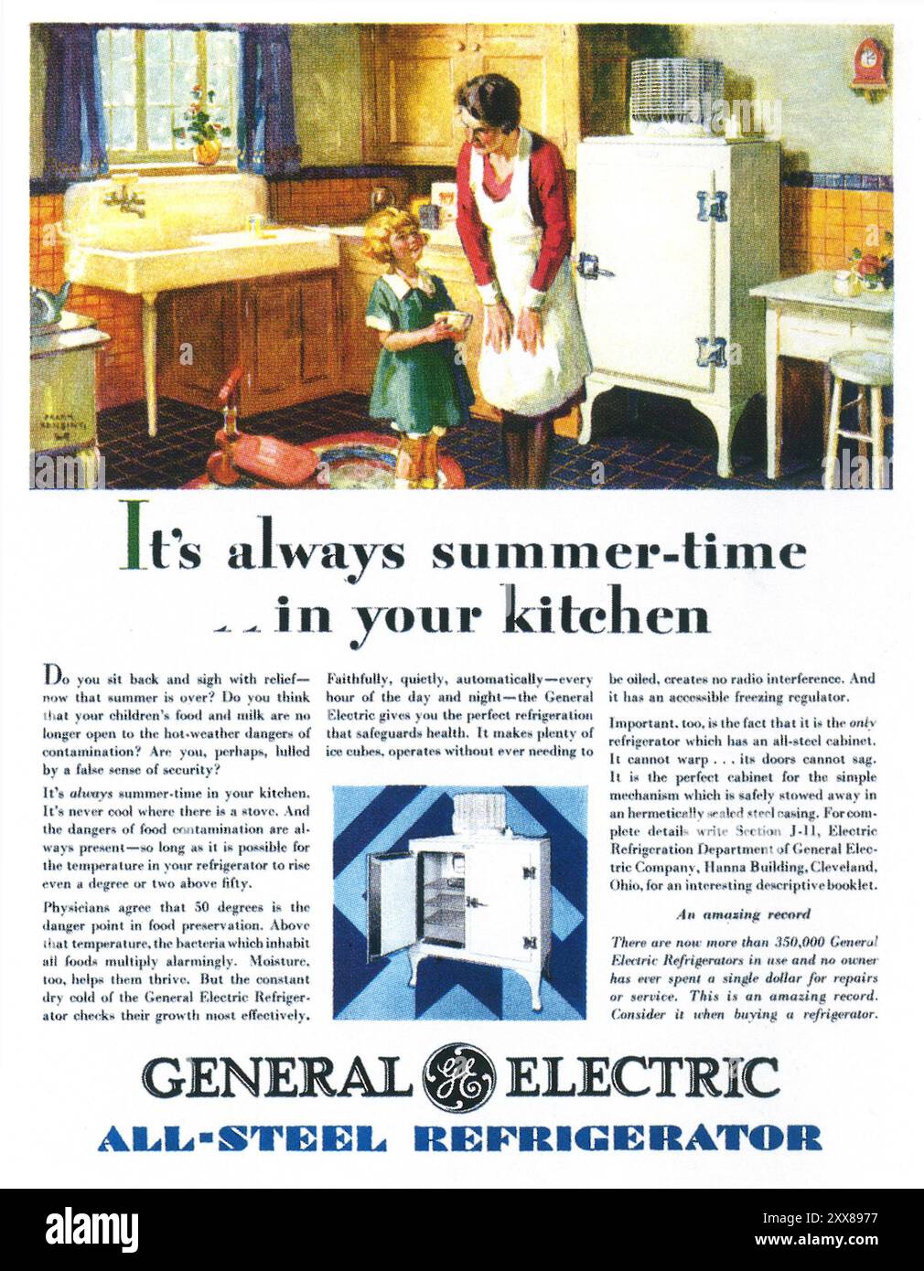 1929 General Electric Refrigerator Ad - "It's always Summer-time in ...
