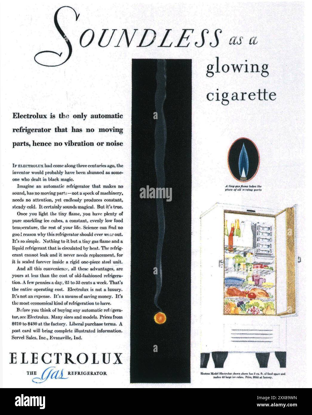 1929 Electrolux Gas Refrigerator Ad - "Soundless as a glowing cigarette ...