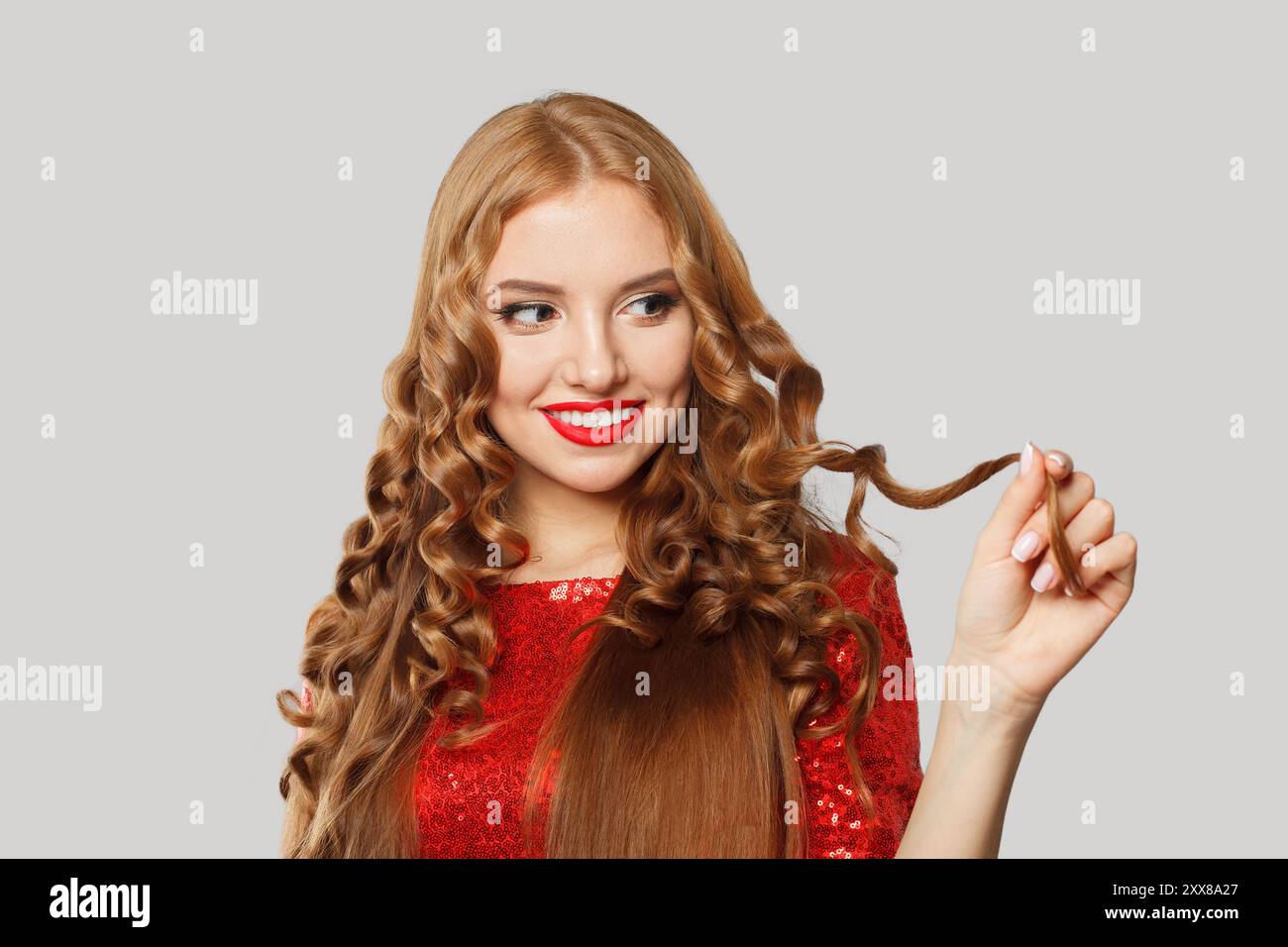 Attractive woman fashion model with bright make-up, shiny clear skin ...