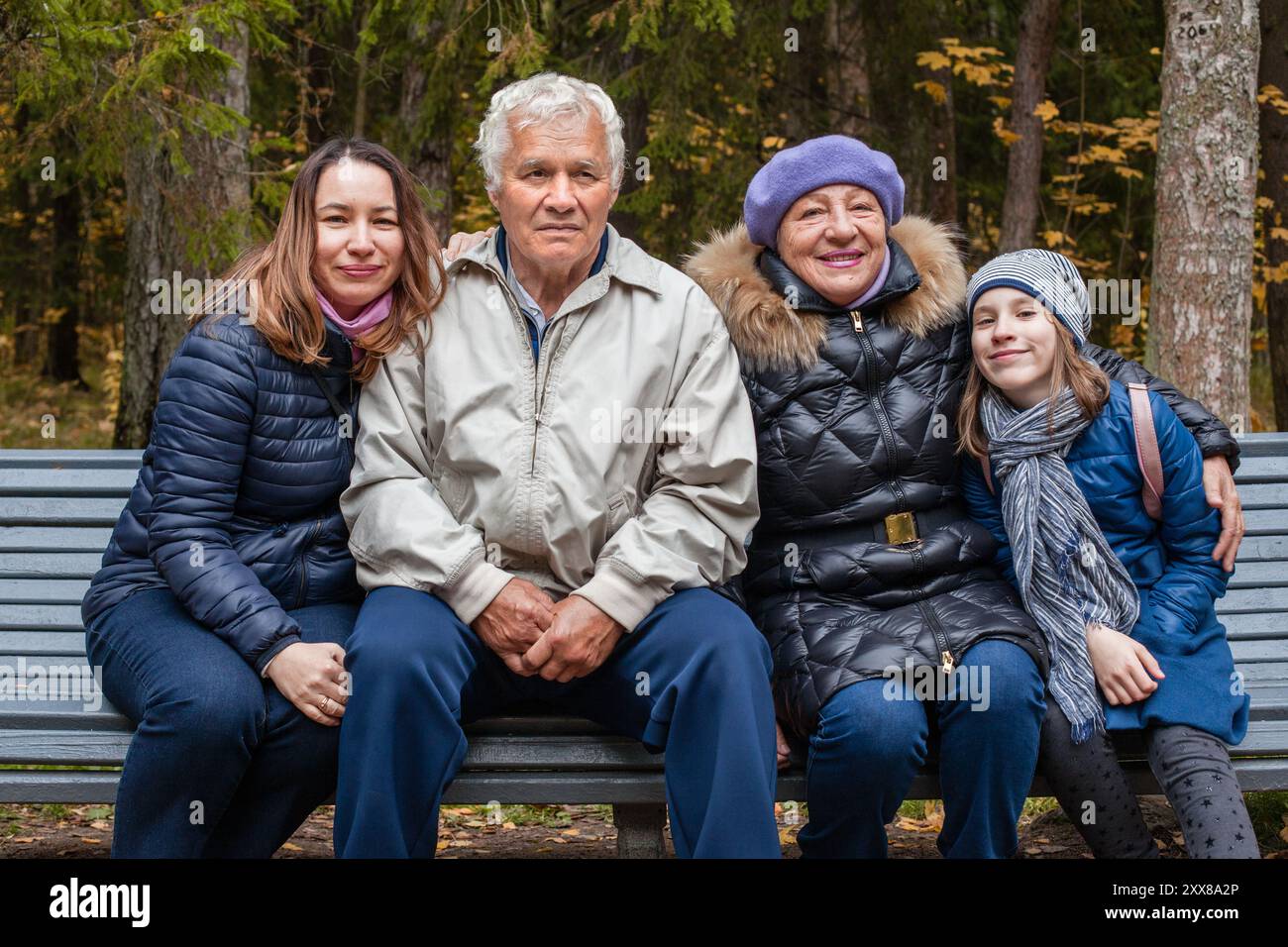 Portrait of a large family of different generations in autumn park ...