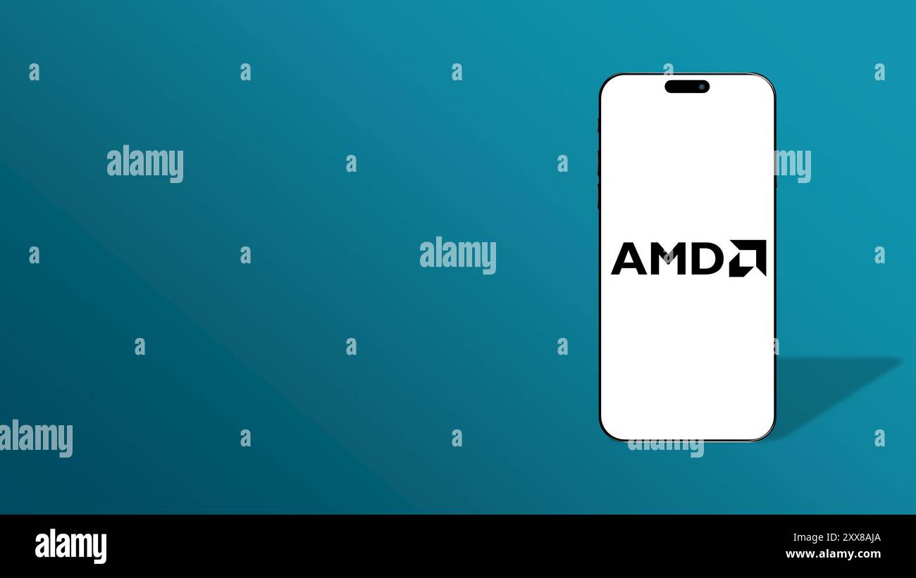 Istanbul, Turkey - 20 Aug 2024: AMD logo on a smartphone screen. AMD is ...