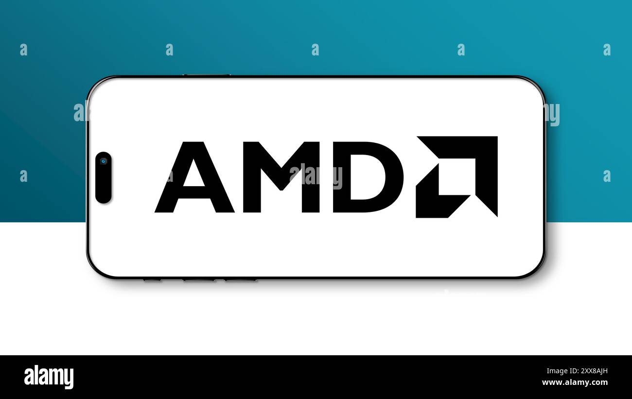 Istanbul, Turkey - 20 Aug 2024: AMD logo on a smartphone screen. AMD is ...