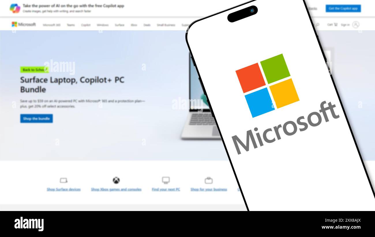 Istanbul, Turkey - 20 Aug 2024: Microsoft logo on a smartphone screen ...