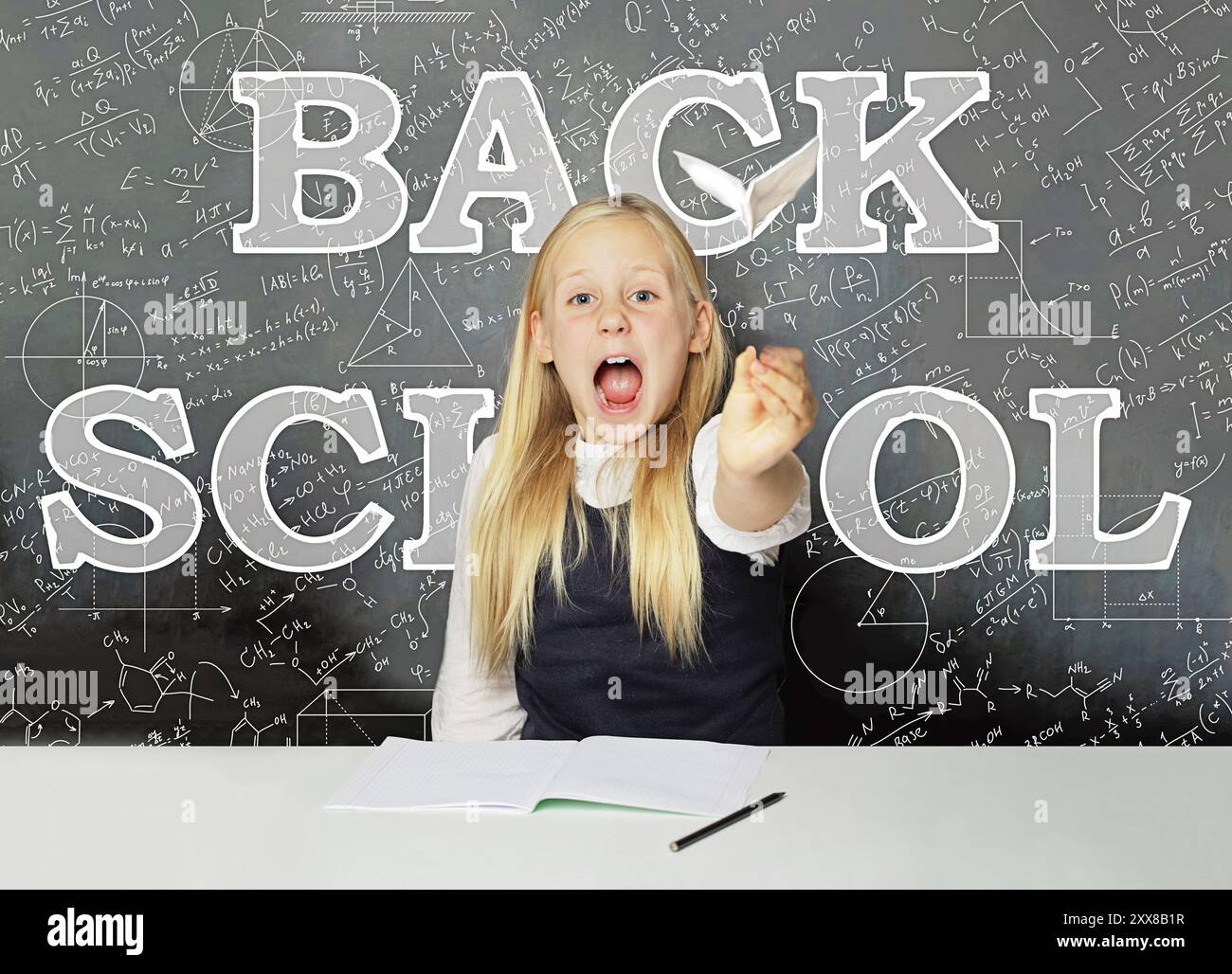 Mischievous pupil school girl child student with Back to school ...