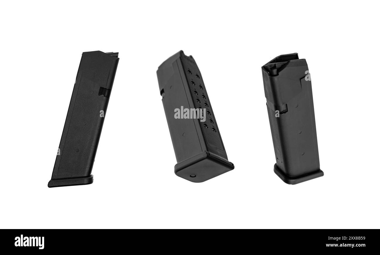 Metal pistol magazine for 9 mm cartridges. Clip for ammunition. Isolate ...