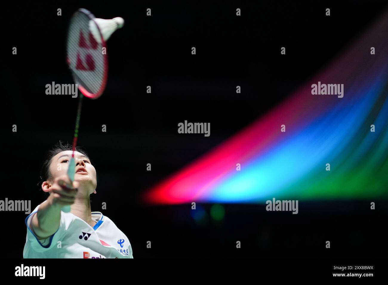 Yokohama, Japan. 23rd Aug, 2024. Han Yue of China hits a return to ...