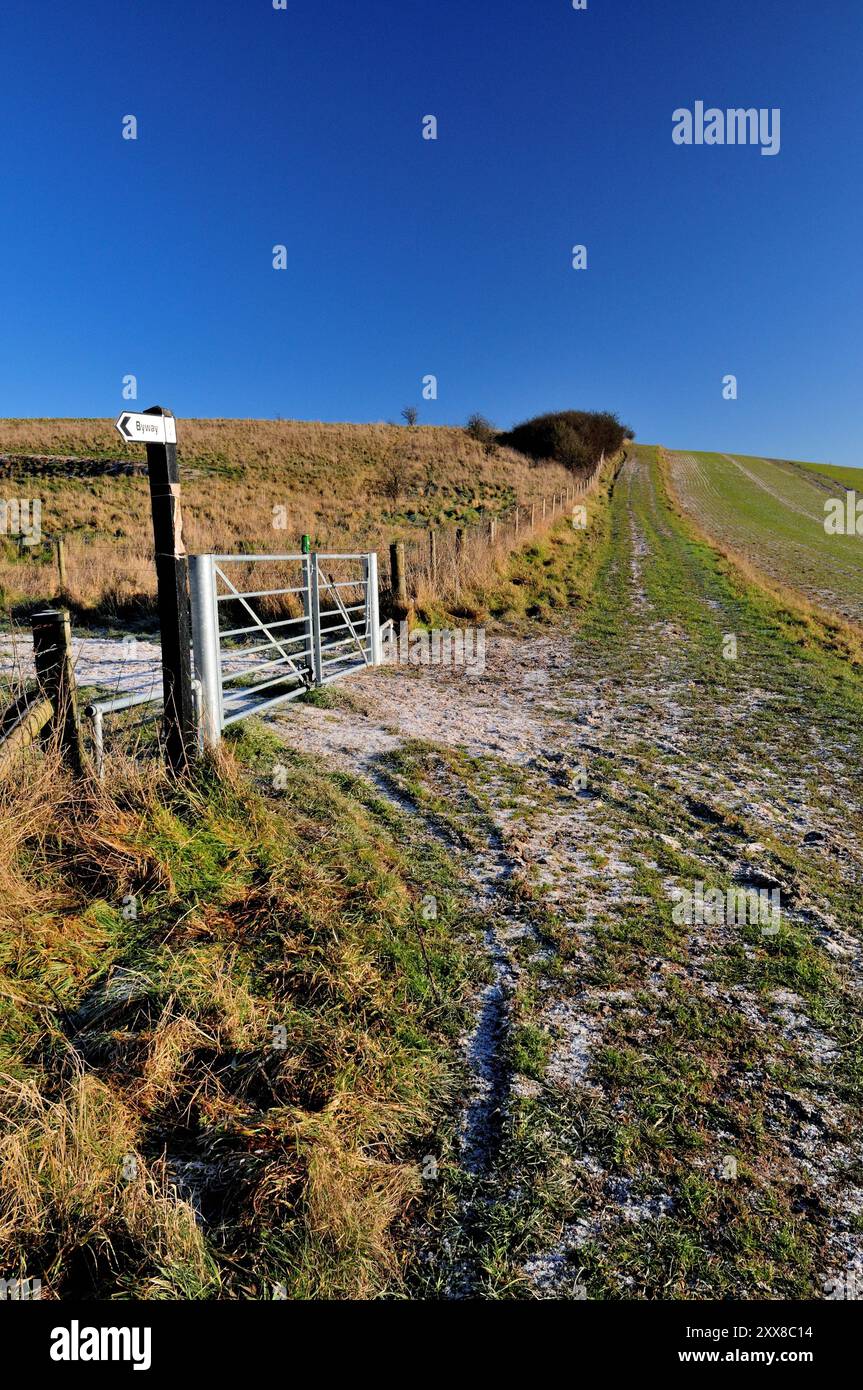 A gate at a byway junction along the route of an old Roman road heading ...