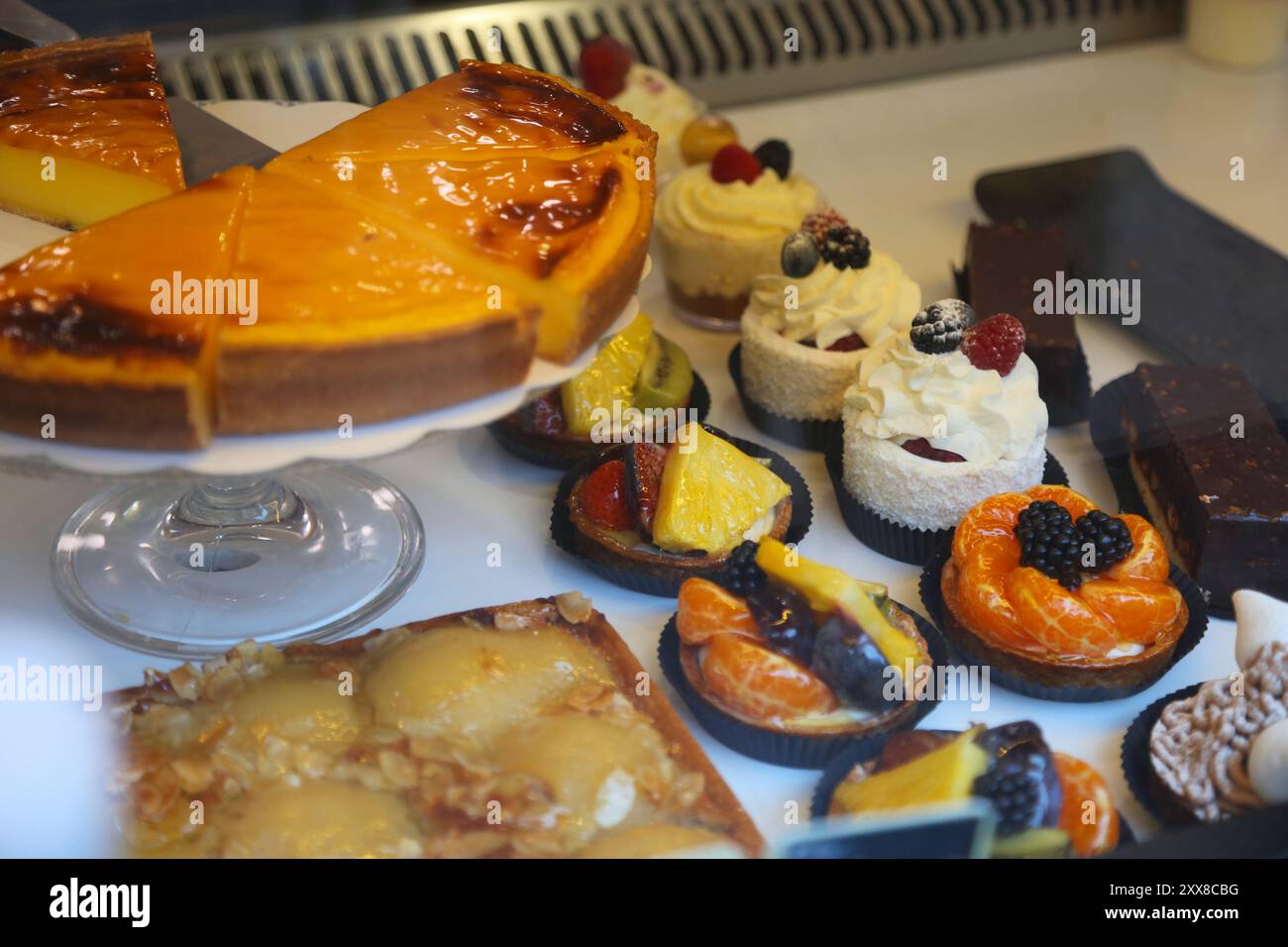 French pastry shop. Local artisanal confectionery shop window in ...